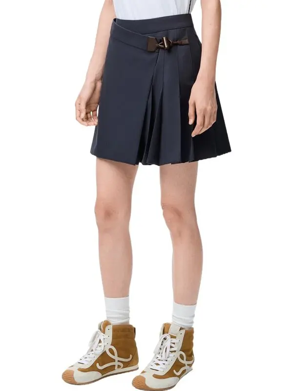 Loewe Pleated Mini Skirt In Cotton Blend - Navy Blue