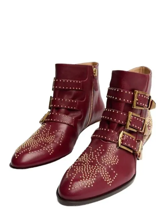 Chloé Susan Leather Ankle Boots With Stud Embellishments - Brown