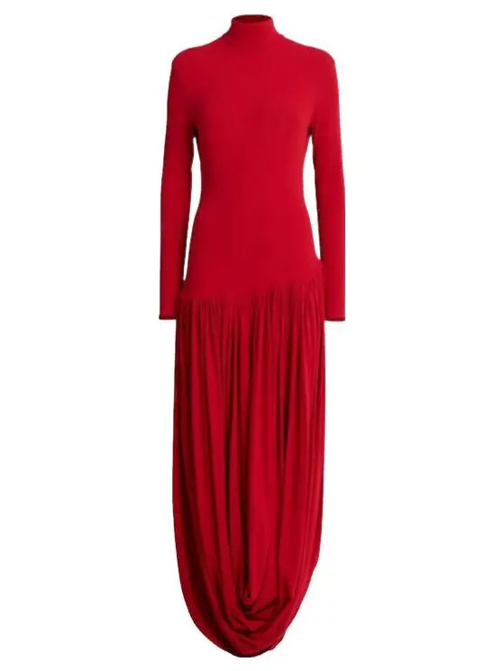 Magda Butrym Long Sleeve Turtleneck Viscose Dress - Red