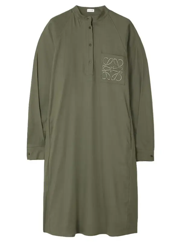 Loewe Anagram Tunic Dress In Linen And Cotton - Green