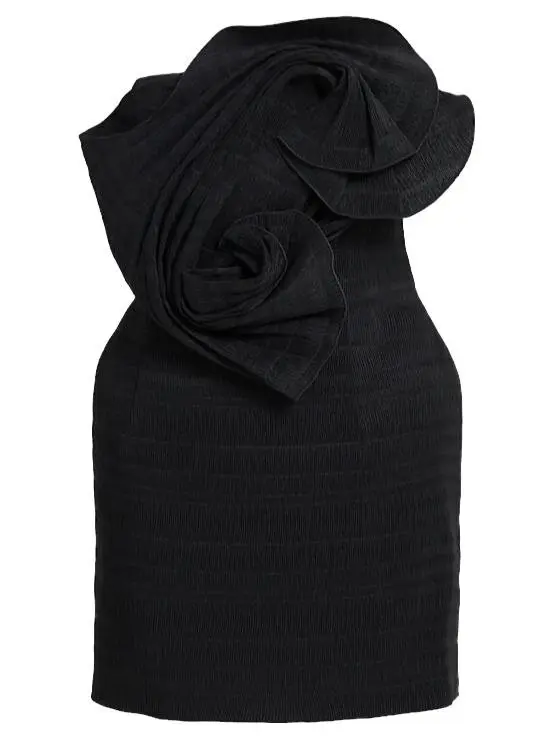 Magda Butrym Strapless Mini Dress With Rose Embellishment - Black