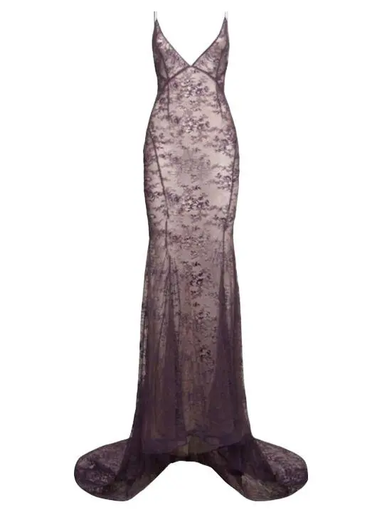 Attico Embroidered Lace Gown - Black