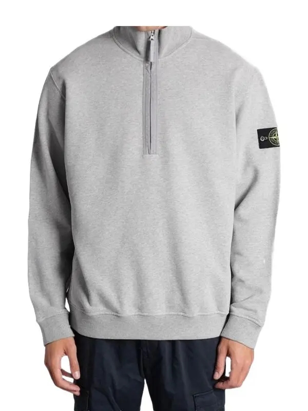 Stone Island Logo Patch Half-zip Sweatshirt - Dust And Gray Mixed Color