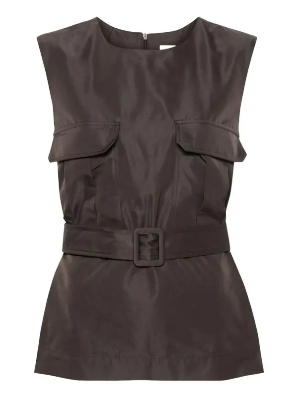 P.a.r.o.s.h Sleeveless Belted Top With Chest Pockets - Black