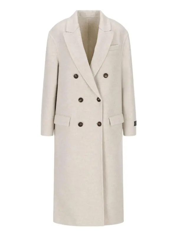 Brunello Cucinelli Long Double-breasted Cashmere Coat - White