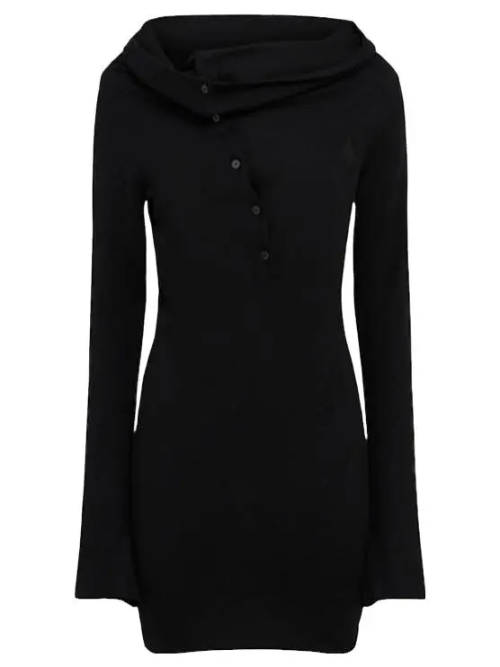 Attico Virgin Wool Blend Buttoned Mini Dress - Black