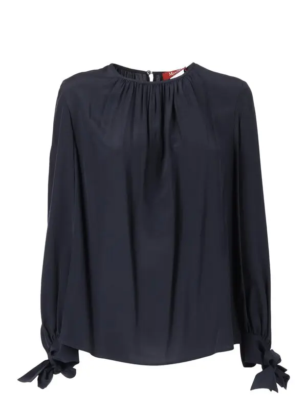 Max Mara Long Sleeve Crewneck Blouse With Tie Detail - Black