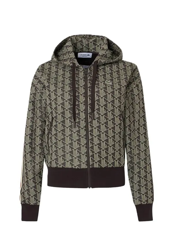 Lacoste Monogram Print Zip-up Hoodie - Black