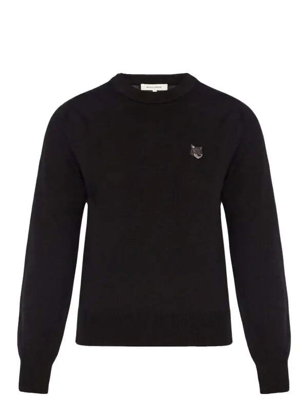 Maison Kitsuné Fox Head Patch Crew Neck Jumper - Black