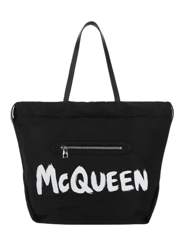 Alexander McQueen Logo Print Tote Bag - Black