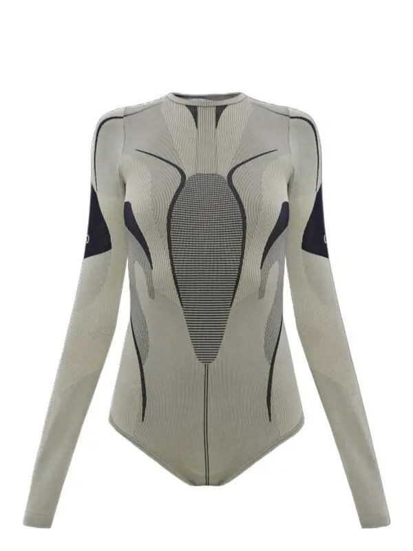 Off-White Seamless Long Sleeve Bodysuit With Geometric Paneling - Beige