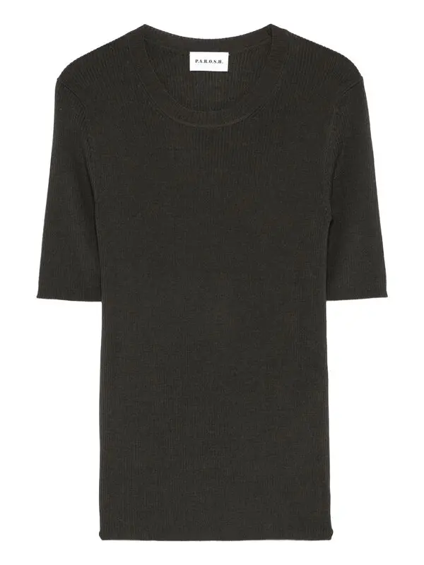 P.a.r.o.s.h Ribbed Knit T-shirt - Olive Green