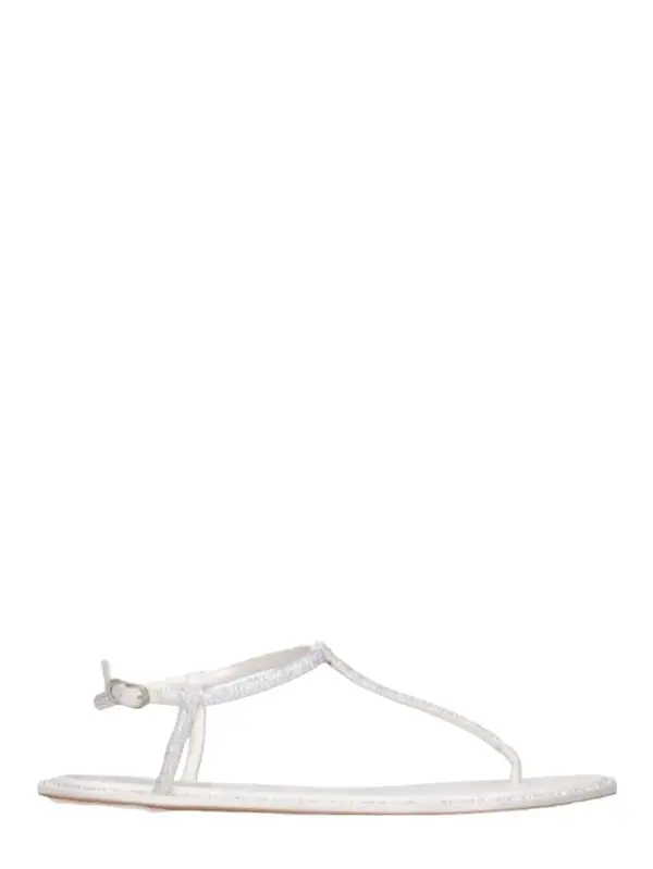 Rene Caovilla Satin Embellished Toe Sandals - White