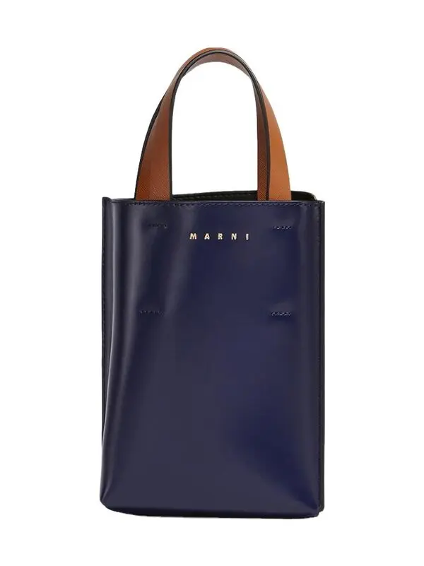 Marni Museo Nano Bag In Blue And White Leather - Black