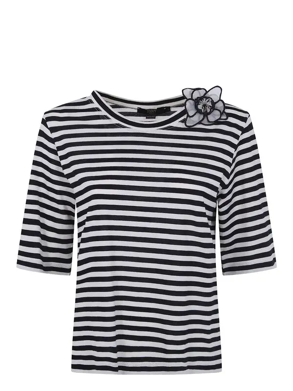 Seventy Striped T-shirt With Floral Detail - Black
