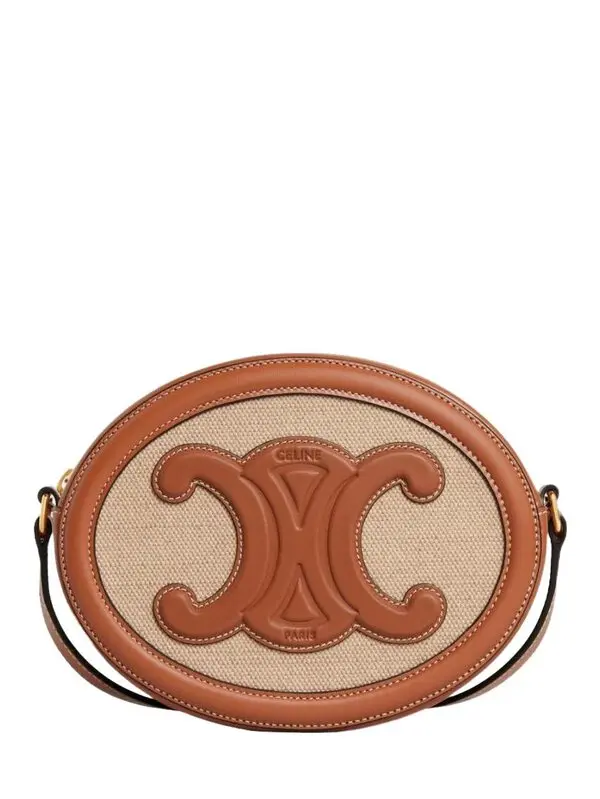 Celine Oval Bag Cuir Triomphe In Textile And Calfskin - Natural/tan