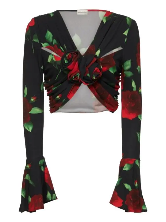 Magda Butrym Printed Jersey Long Sleeve Top - Black