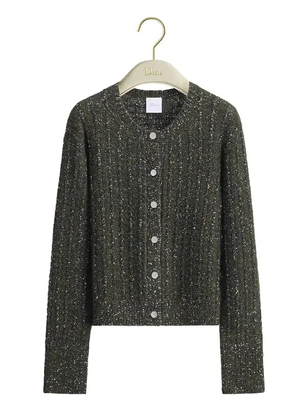 Dior Sequined Ribbed Cardigan With Cd Buttons - Black
