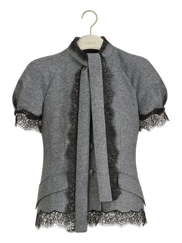 Dior Short Sleeves Jacket With Lace Details - Gray