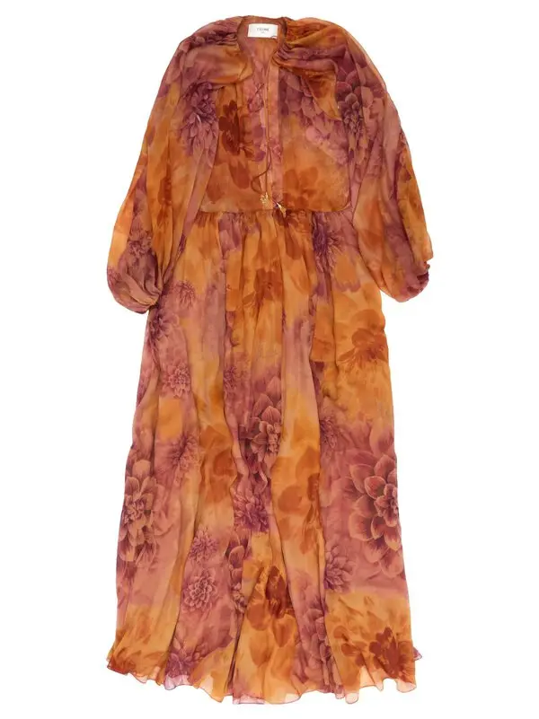Celine Floral Print Silk Muslin Caftan Dress - Brown
