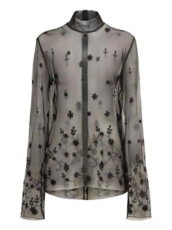 TOTEME Embroidered Tulle Shirt - Gray
