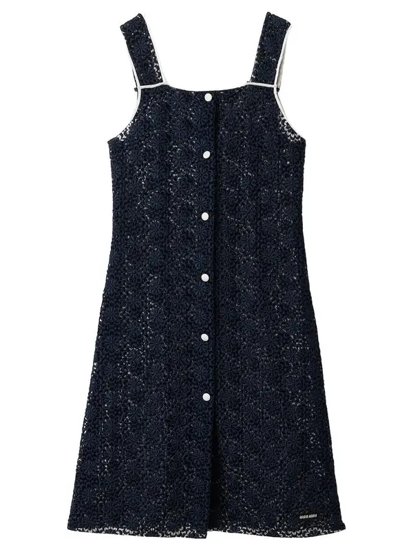 Miu Miu Sleeveless Macramé Button-front Dress - Blue