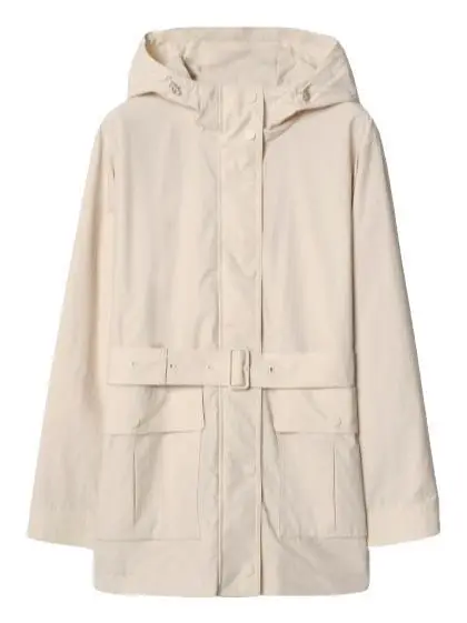 Burberry Nylon Hooded Jacket With B-buckle Belt - Soap Beige