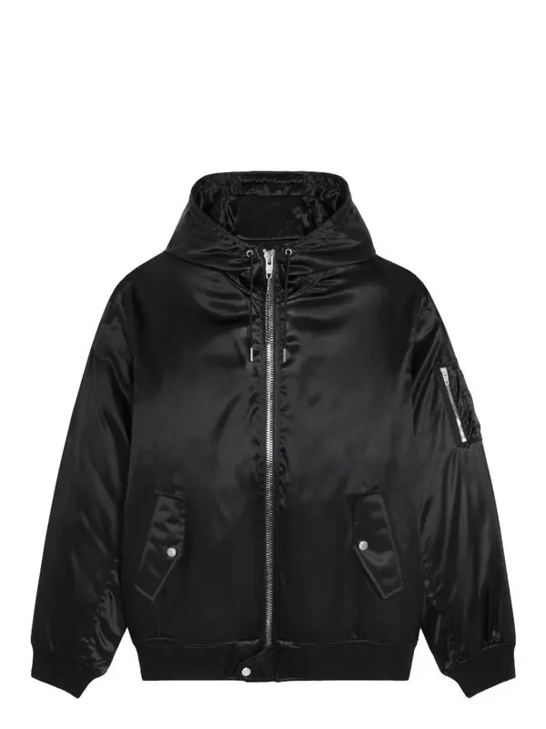 Celine Bomber Jacket In Satin-finish Nylon With Hood And Logo - Black