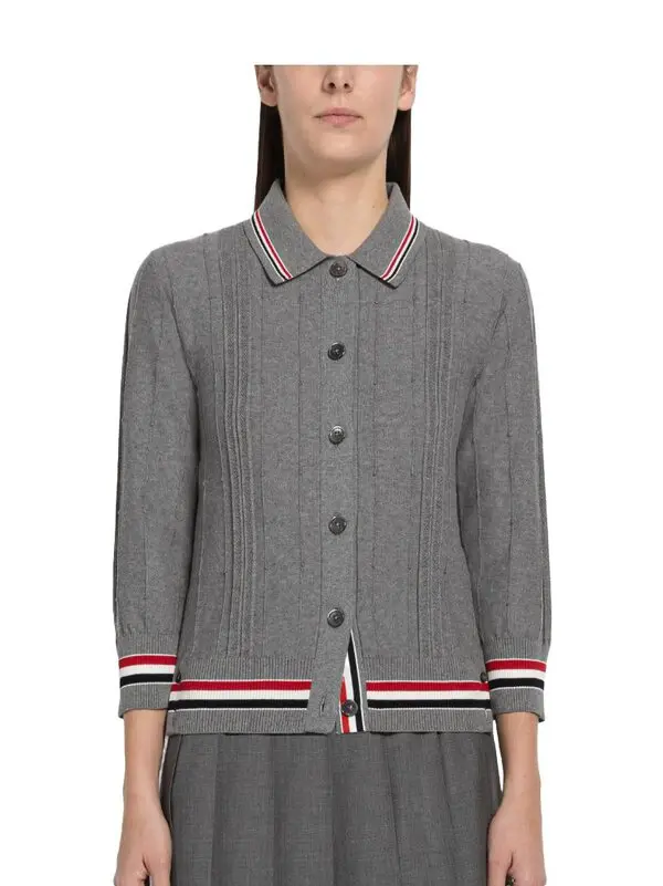 Thom Browne Rwb Trim Cable-knit Cardigan - Light Gray