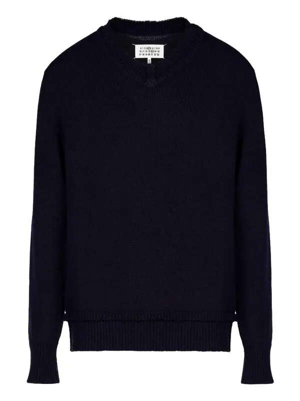 MAISON MARGIELA Four-stitch V-neck Jumper - Navy Blue