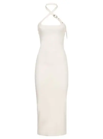 Attico Halterneck Midi Dress With Criss-cross Straps And Buckle Detail - White
