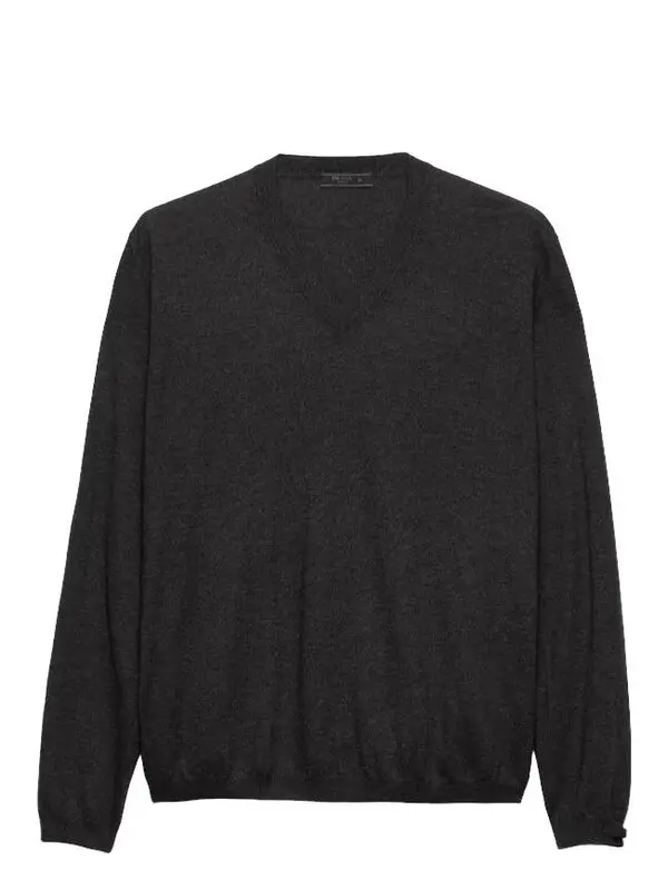 Prada Ribbed V-neck Sweater - Bituminous Ash Free