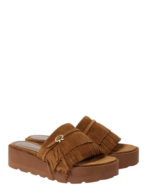 GIANVITO ROSSI Platform Slipper With Fringe Detailing - Brown