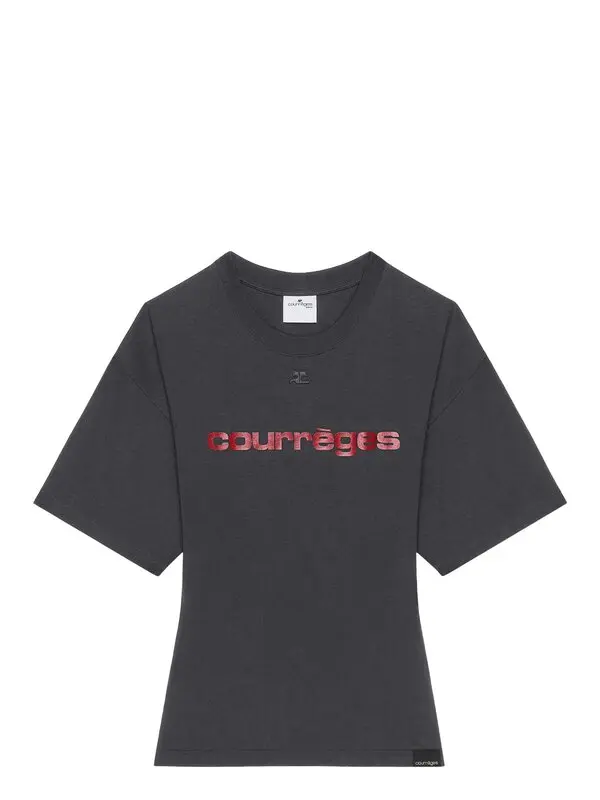COURREGES Courrèges Fitted Printed T-shirt - Stone Wash Ash/ruby Red