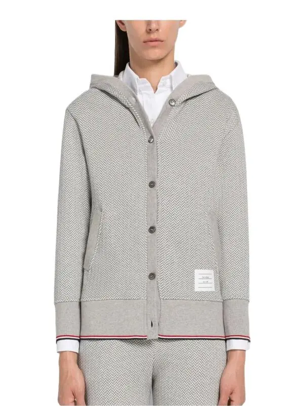 Thom Browne Striped Hooded Cardigan - Gray And White