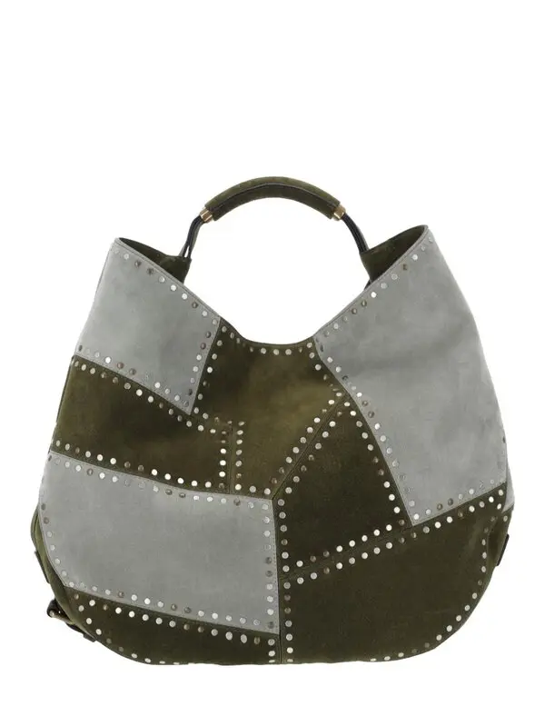 Moschino Patchwork Studded Tote Bag - Gray