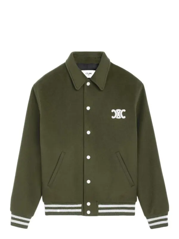 Celine Varsity Jacket With Hood In Double Faced Cashmere - Green