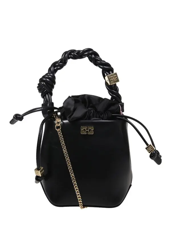 GANNI Logo Plaque Bucket Bag - Black