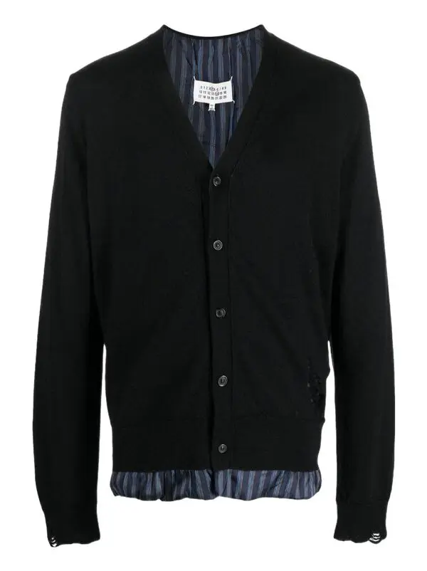 MAISON MARGIELA Distressed V-neck Buttoned Cardigan - Coal Color