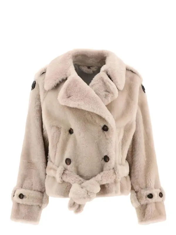 Brunello Cucinelli Monili-tab Embellished Shearling Jacket - Nude