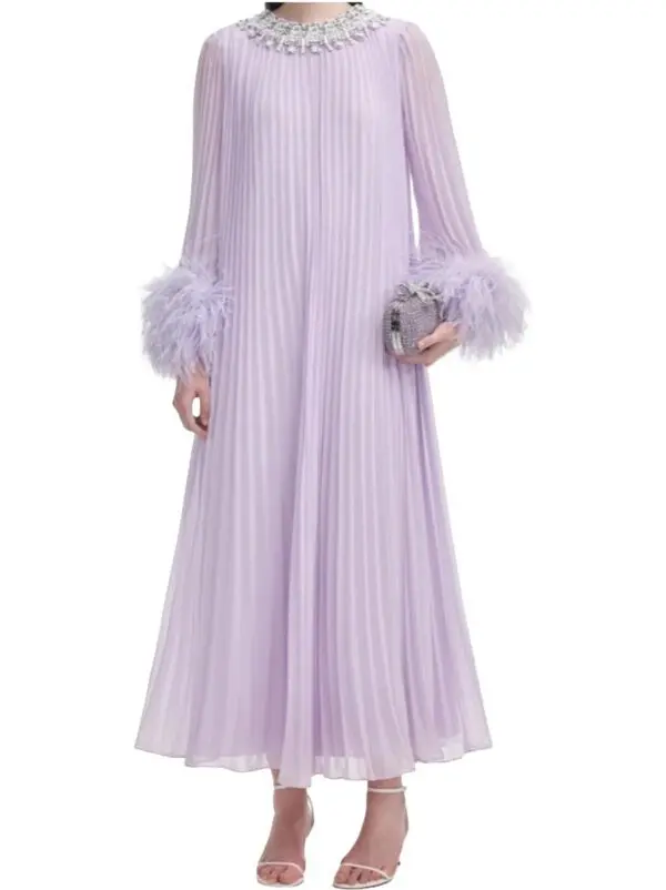 SELF-PORTRAIT Feather-trimmed Chiffon Gown - Lavender
