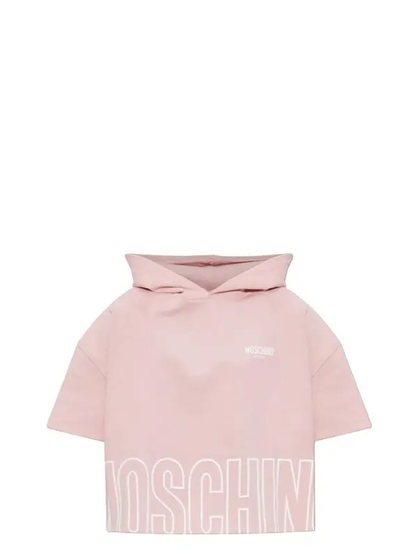 Moschino Cropped Short-sleeve Hoodie With Logo Print - Pink