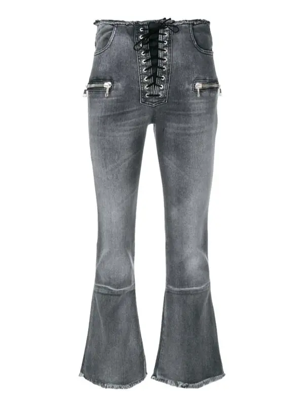 BEN TAVERNITI UNRAVEL PROJECT Lace-up Cropped Jeans - Black