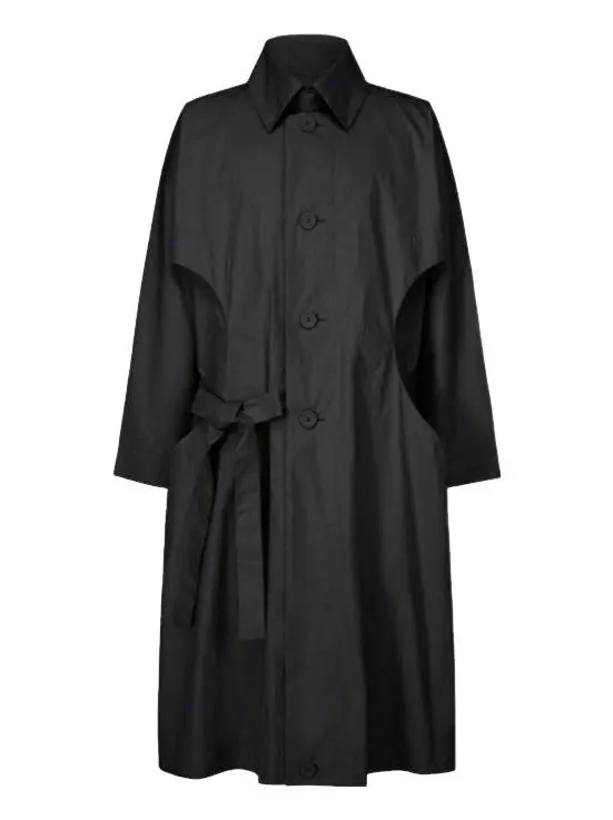 Issey Miyake Cavity Belted Buttoned Coat - Black