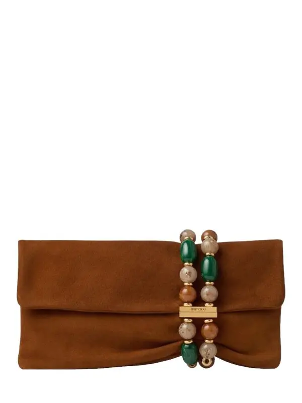 JIMMY CHOO Zandra Beaded Clutch Bag - Tan/gold