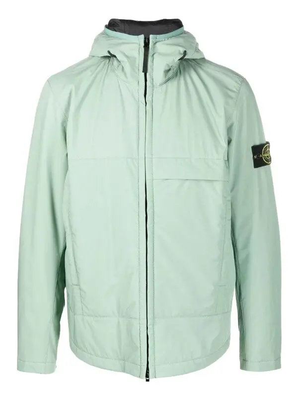 Stone Island Logo Patch Hooded Jacket - Sage