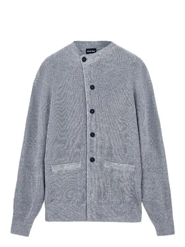 Giorgio Armani Ribbed Pocket Cardigan - Grey