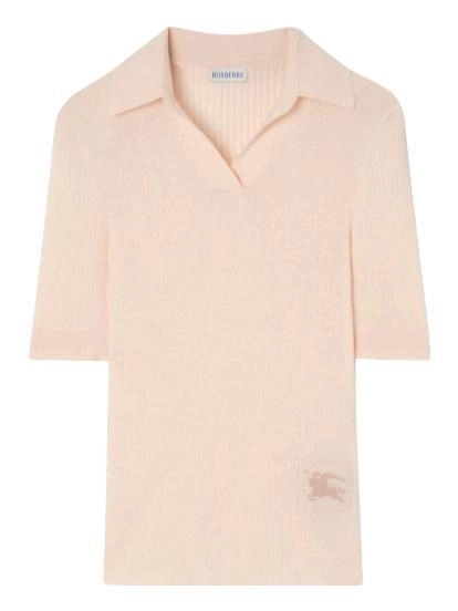 Burberry Ribbed Cashmere Short-sleeve Polo Top - Pink