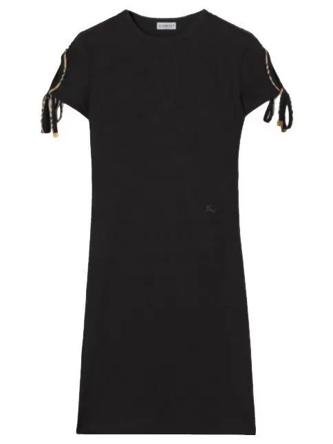 Burberry Knitted Dress With Check Trim - Black