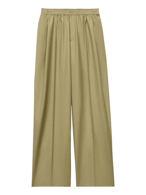Kenzo Logo Waistband Wide-leg Pants - Khaki